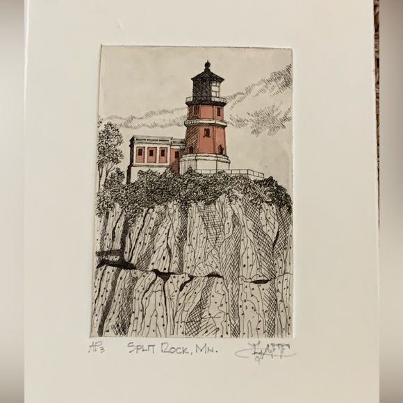 Art | Split Rock Lighthouse Mn Hand Pulled Etching By Bob Lafferandre ...